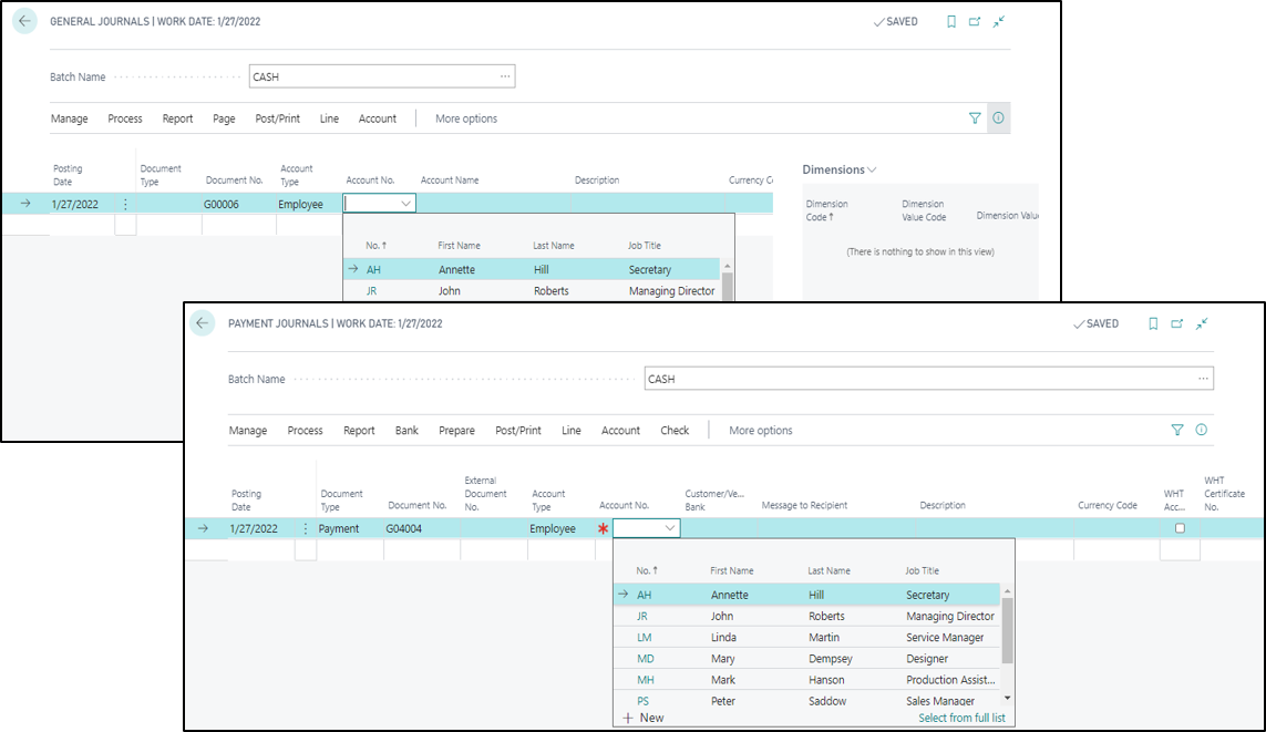 HRM (Human Resource Management) functionalities in Business Central